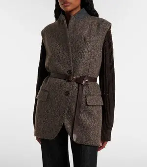 Brunello Cucinelli Monili Herringbone Sequined Wool-blend Vest - Brown
