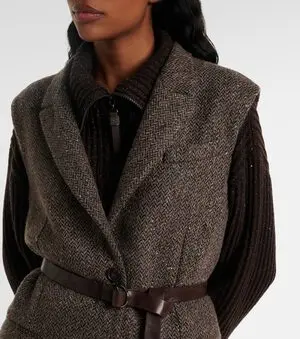 Brunello Cucinelli Monili Herringbone Sequined Wool-blend Vest - Brown