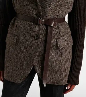 Brunello Cucinelli Monili Herringbone Sequined Wool-blend Vest - Brown
