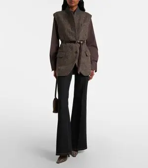 Brunello Cucinelli Monili Herringbone Sequined Wool-blend Vest - Brown