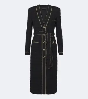 Alessandra Rich Belted Cotton-blend Bouclé Tweed Coat - Black