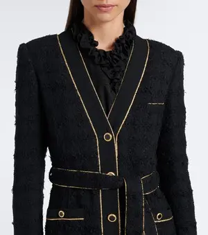 Alessandra Rich Belted Cotton-blend Bouclé Tweed Coat