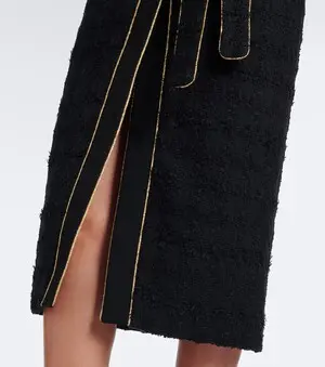 Alessandra Rich Belted Cotton-blend Bouclé Tweed Coat