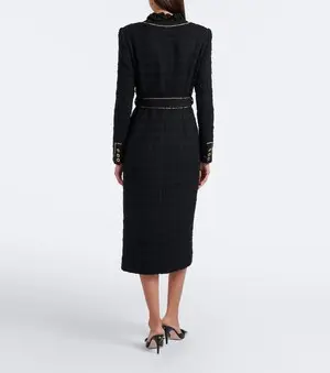 Alessandra Rich Belted Cotton-blend Bouclé Tweed Coat