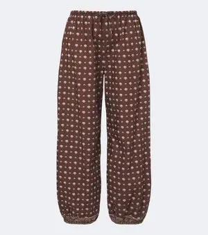 DÔEN Yarrow Printed Cotton Tapered Pants - Brown
