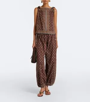 DÔEN Yarrow Printed Cotton Tapered Pants - Brown