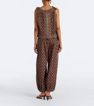 DÔEN Yarrow Printed Cotton Tapered Pants - Brown