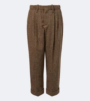 Brunello Cucinelli Cropped Wide-leg Wool-blend Trousers In Moro - Brown