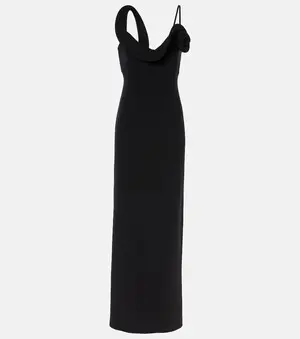 Magda Butrym Wool-blend Gown With Floral Appliqu - Black