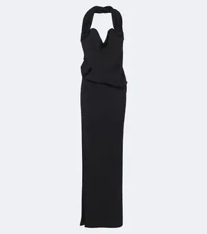 Magda Butrym Floral-appliqué Wool-blend Gown - Black