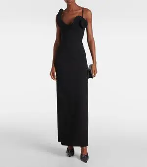 Magda Butrym Floral-appliqué Wool-blend Gown - Black