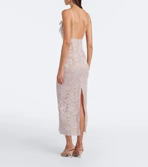 Alessandra Rich Lavender Ruffled Sequined Lace Slip Dress - Grey