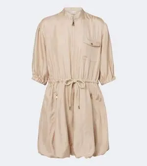 Moncler Silk Zip-up Minidress - Beige