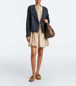 Moncler Silk Zip-up Minidress - Beige