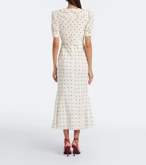 Alessandra Rich Ruffled Polka-dot Silk Midi Dress