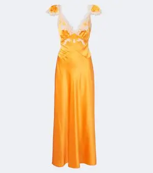 DÔEN Fiona Lace-trimmed Silk Satin Maxi Dress - Orange