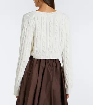 Prada Cable-knit Cropped V-neck Sweater