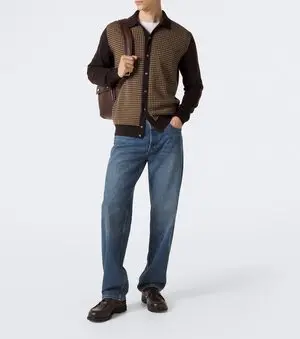 LARDINI Houndstooth Wool Cardigan