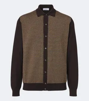 LARDINI Houndstooth Wool Cardigan - Brown