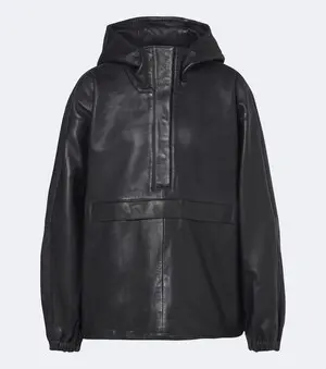 RÓHE Oversized Hooded Leather Jacket - Black