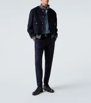 SLOWEAR Virgin Wool Flannel Slim Pants - Blue