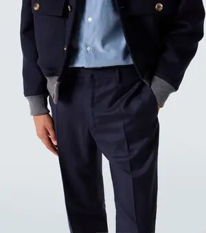 SLOWEAR Virgin Wool Flannel Slim Pants - Blue