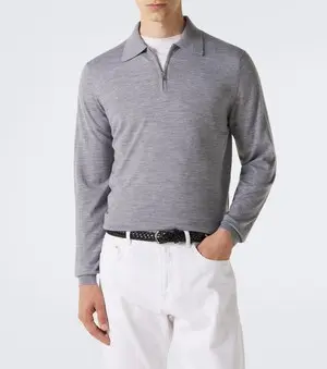 LARDINI Wool, Silk, And Cashmere Blend Zip-up Polo Sweater - Grey