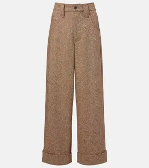 Brunello Cucinelli Monili Wool-blend Flannel Wide-leg Pants - Beige