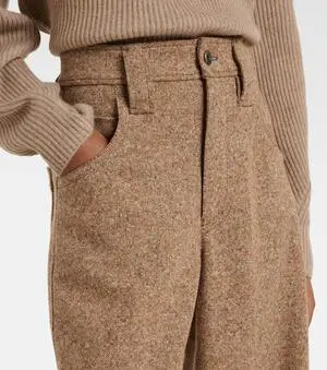 Brunello Cucinelli Monili Wool-blend Flannel Wide-leg Pants