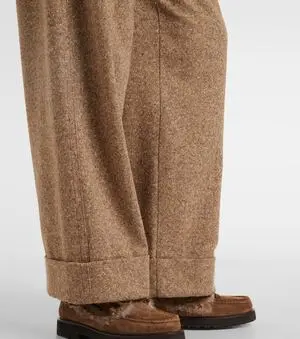 Brunello Cucinelli Monili Wool-blend Flannel Wide-leg Pants