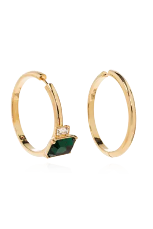 Moschino Mismatched Hoop Earrings With Emerald And Crystal Embellishments