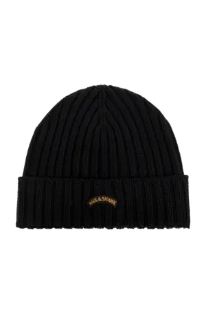 Paul & Shark Wool Beanie With Gold Tone Logo Patch