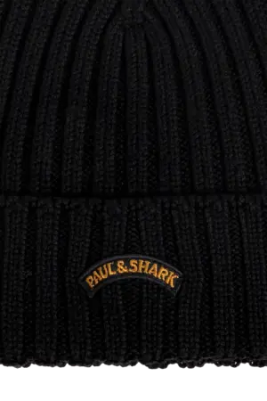 Paul & Shark Wool Beanie With Gold Tone Logo Patch