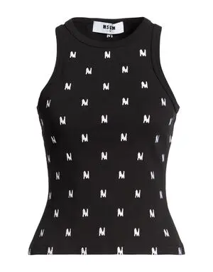 MSGM Ribbed Knit Tank Top With All-over Logo Print