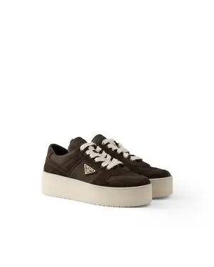 Prada Downtown Bold Re-nylon And Suede Sneakers - Brown