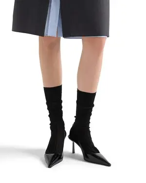 Prada Brushed Leather Slingback Pumps With Metal Buckle - Black