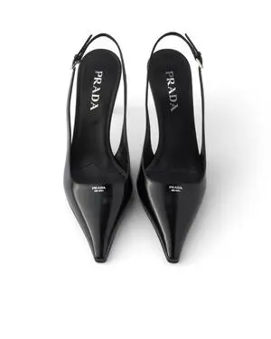 Prada Brushed Leather Slingback Pumps With Metal Buckle - Black