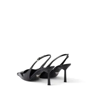 Prada Brushed Leather Slingback Pumps With Metal Buckle - Black