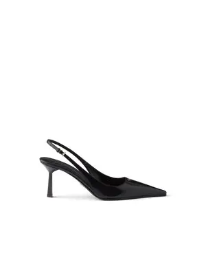 Prada Brushed Leather Slingback Pumps With Metal Buckle