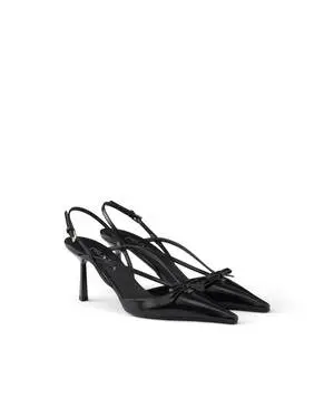Prada Brushed Leather Slingback Pumps With Metal Buckle - Black