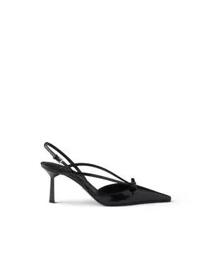 Prada Brushed Leather Slingback Pumps With Metal Buckle - Black