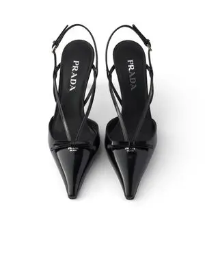 Prada Brushed Leather Slingback Pumps With Metal Buckle - Black