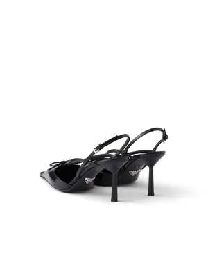 Prada Brushed Leather Slingback Pumps With Metal Buckle - Black