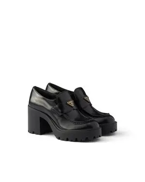Prada Brushed Leather Loafers - Black