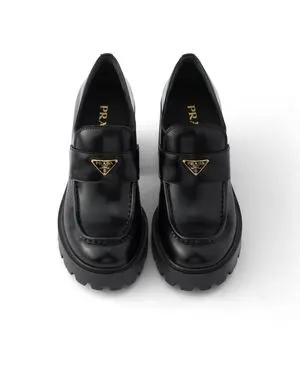 Prada Brushed Leather Loafers With Block Heel