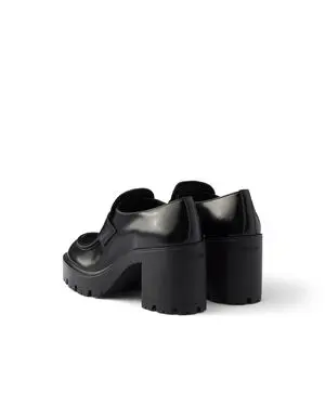 Prada Brushed Leather Loafers With Block Heel