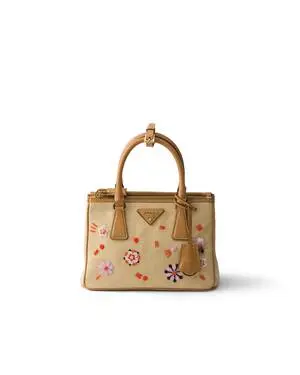 Prada Galleria Small Canvas And Leather Embroidered Bag - Neutral