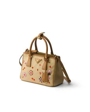 Prada Galleria Small Canvas And Leather Embroidered Bag
