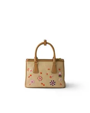 Prada Galleria Small Canvas And Leather Embroidered Bag