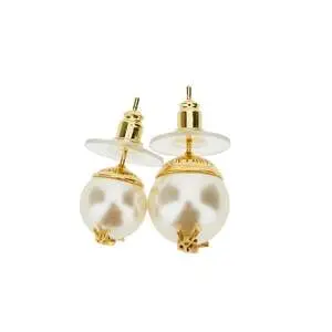Saint Laurent Asymmetrical Pearl Earrings With Logo